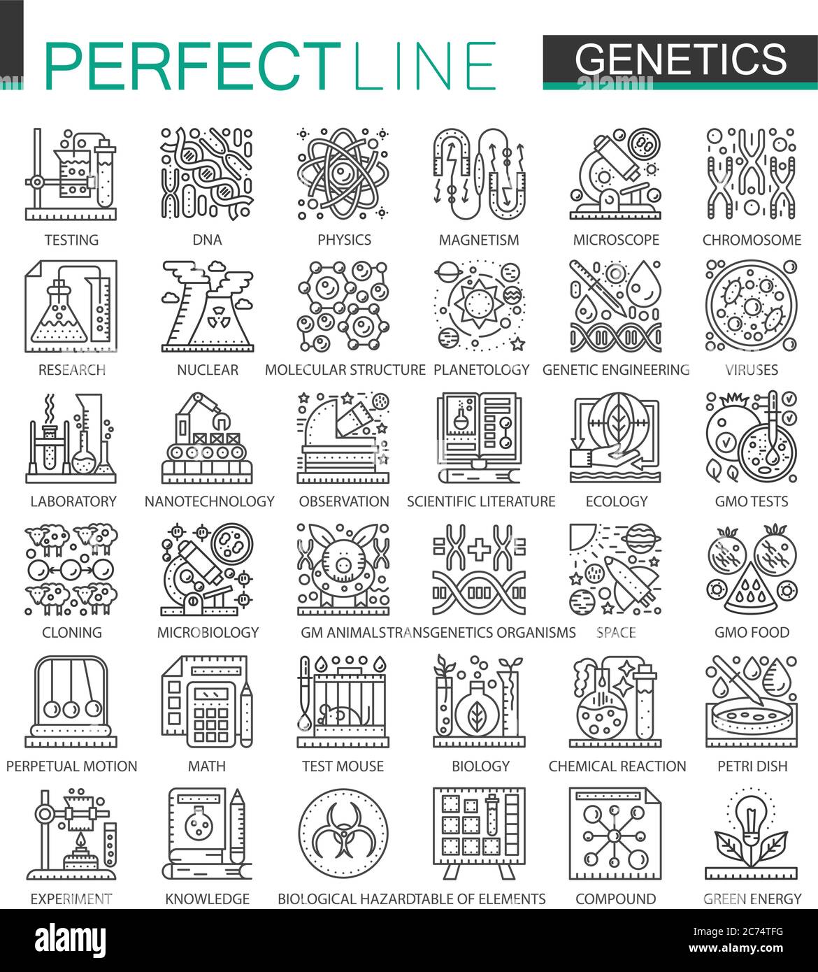 Genetic Engineering and biochemistry outline mini concept symbols ...