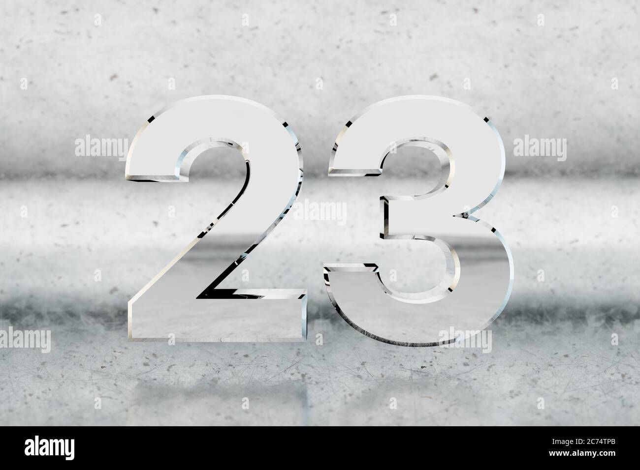 Chrome 3d number 23. Glossy chrome number on scratched metal background ...