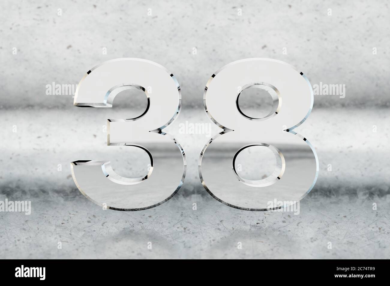 Chrome 3d number 38. Glossy chrome number on scratched metal background ...