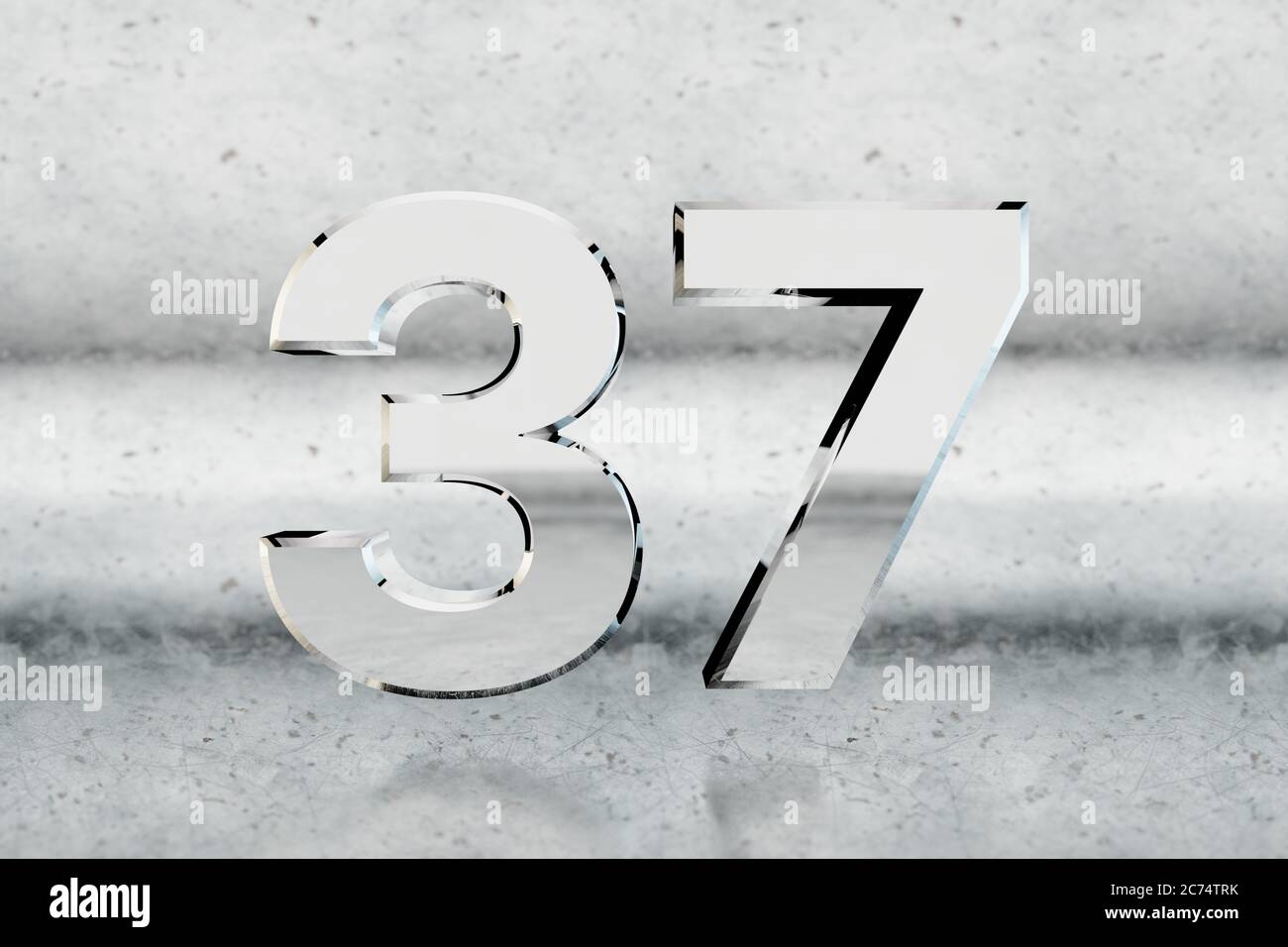 Chrome 3d number 37. Glossy chrome number on scratched metal background ...