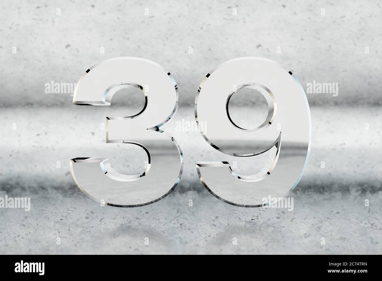 Chrome 3d number 39. Glossy chrome number on scratched metal background ...