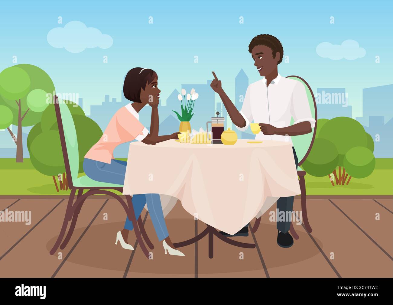 Cartoon Couple At Dinner