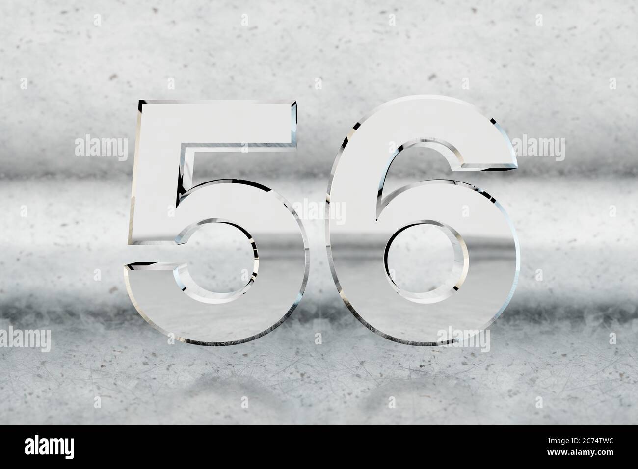 Chrome 3d number 56. Glossy chrome number on scratched metal background ...