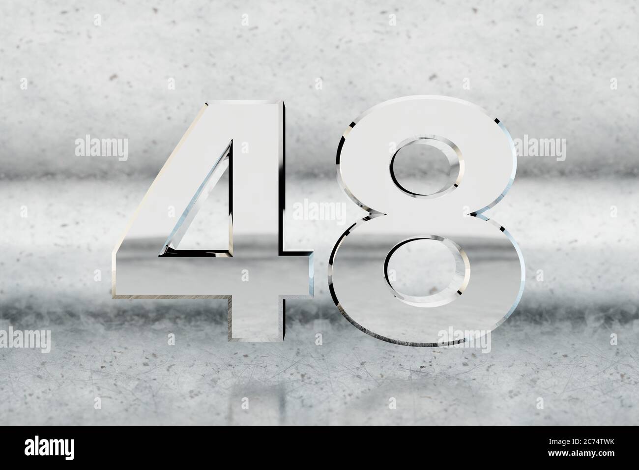 Chrome 3d number 48. Glossy chrome number on scratched metal background ...