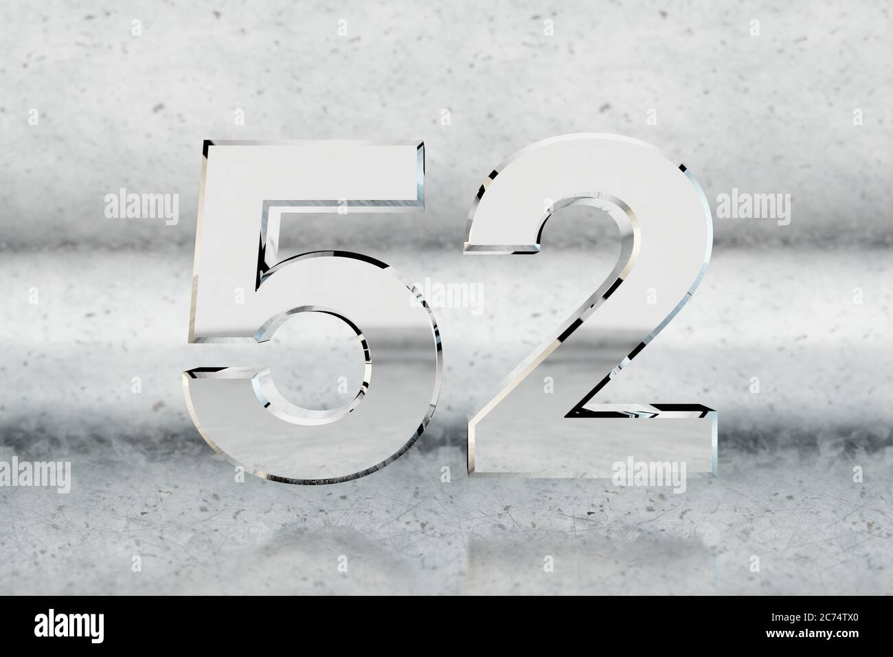 Chrome 3d number 52. Glossy chrome number on scratched metal background ...