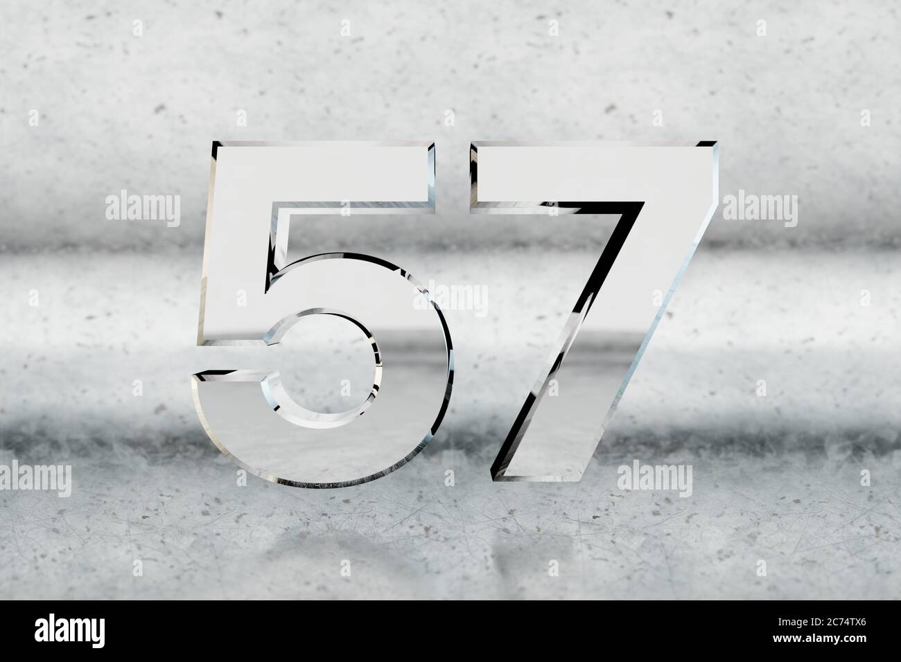 Chrome 3d number 57. Glossy chrome number on scratched metal background ...