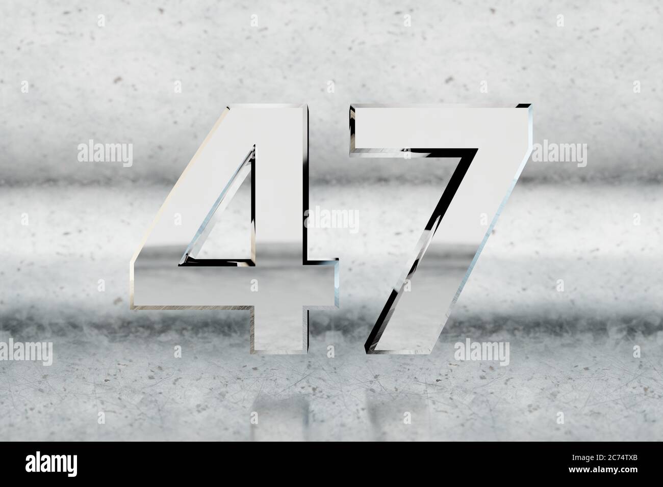 Chrome 3d number 47. Glossy chrome number on scratched metal background ...