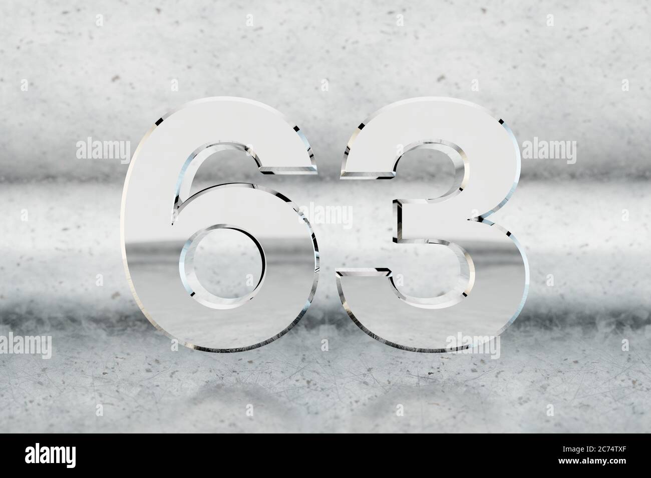 Chrome 3d number 63. Glossy chrome number on scratched metal background ...