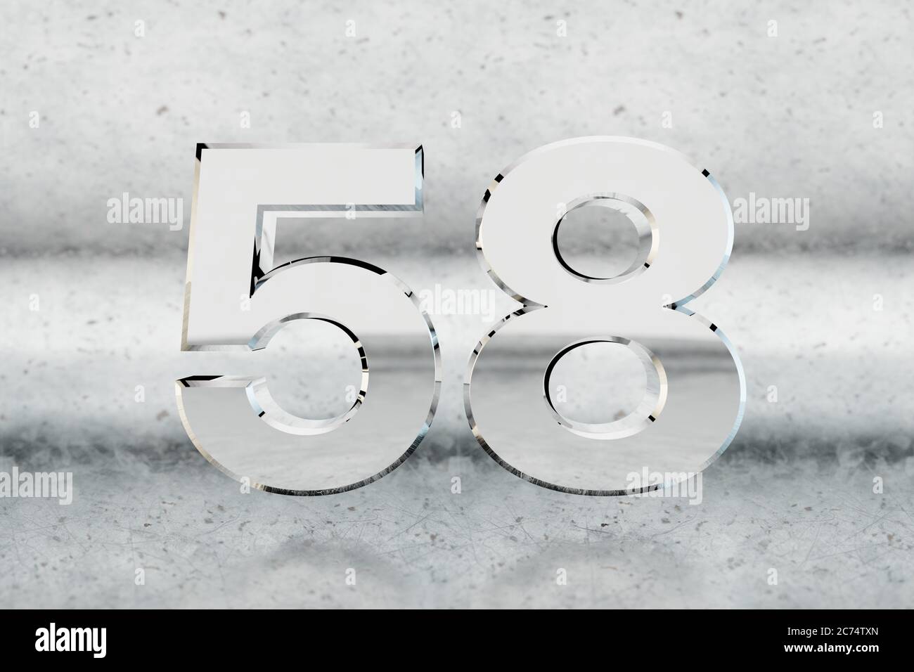 Chrome 3d number 58. Glossy chrome number on scratched metal background ...