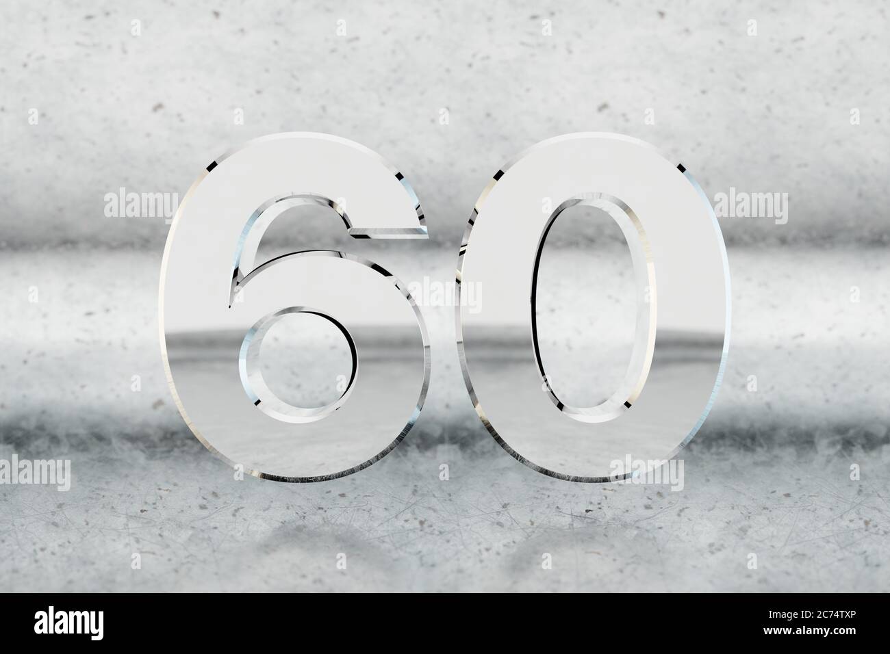 Chrome 3d number 60. Glossy chrome number on scratched metal background ...