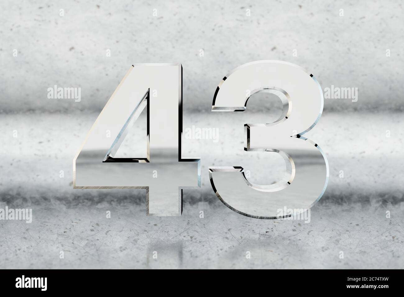Chrome 3d number 43. Glossy chrome number on scratched metal background ...
