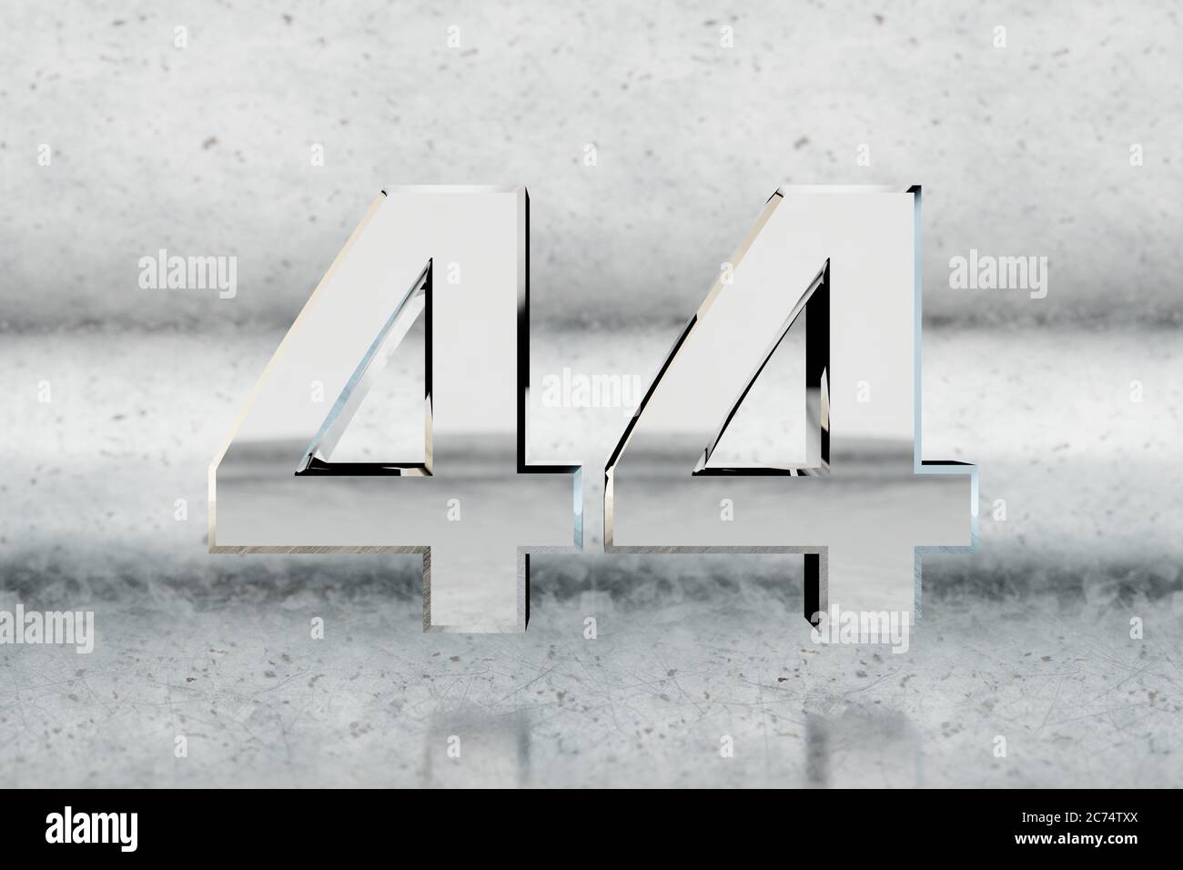 Chrome 3d number 44. Glossy chrome number on scratched metal background ...