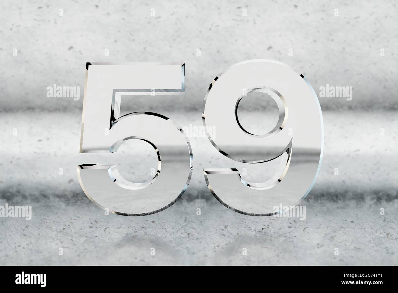 Chrome 3d number 59. Glossy chrome number on scratched metal background ...