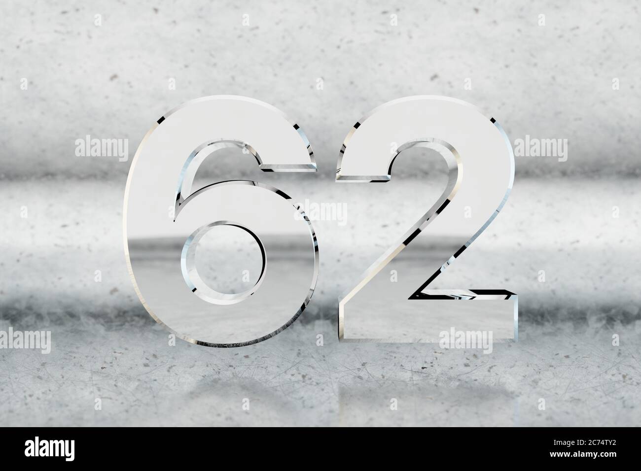 Chrome 3d number 62. Glossy chrome number on scratched metal background ...