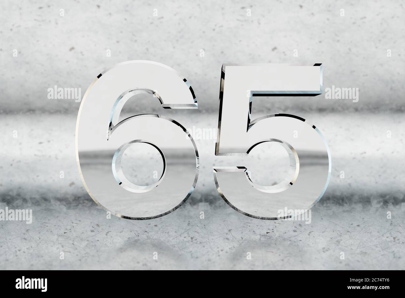Chrome 3d number 65. Glossy chrome number on scratched metal background ...