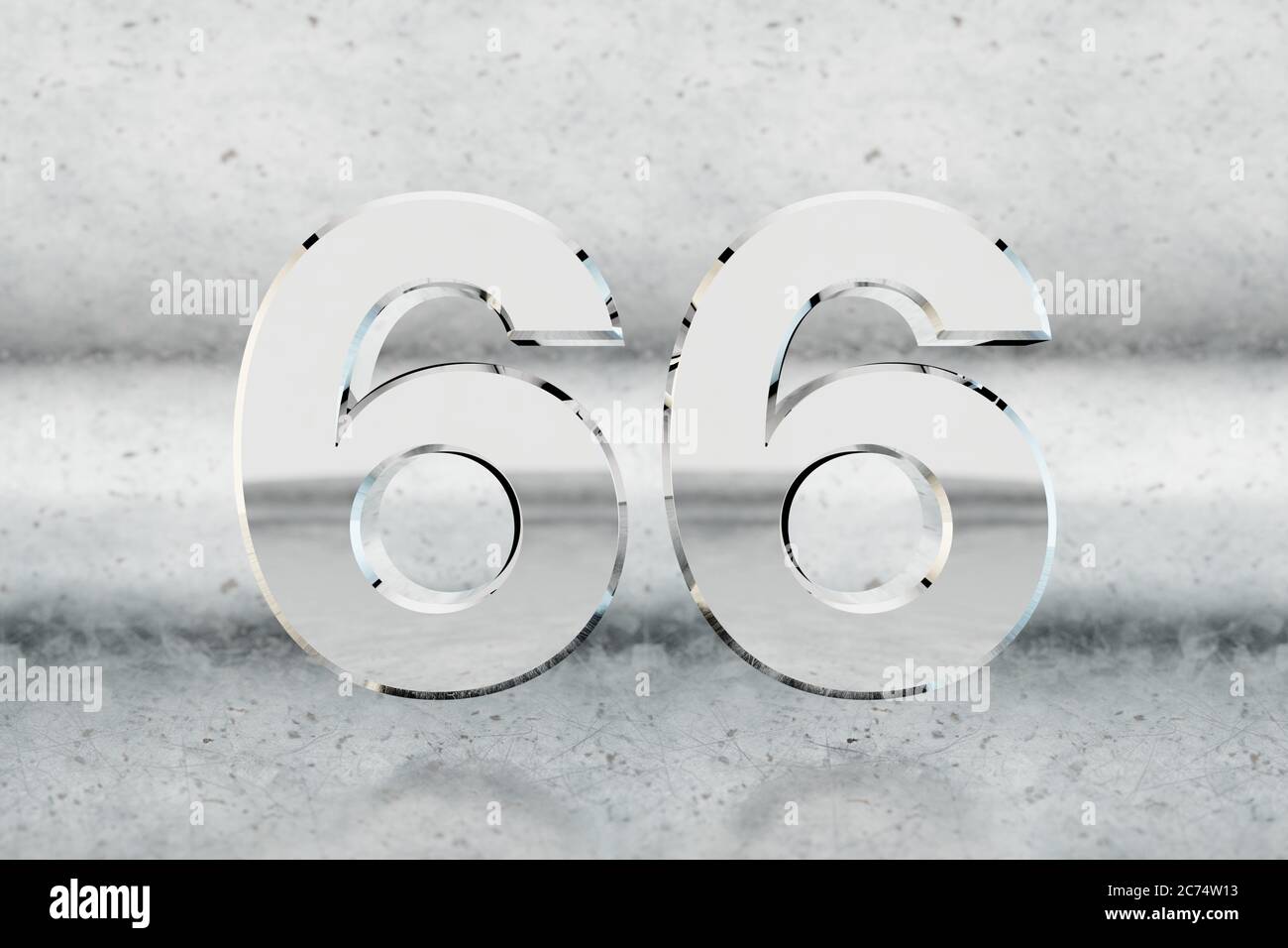 Chrome 3d number 66. Glossy chrome number on scratched metal background ...