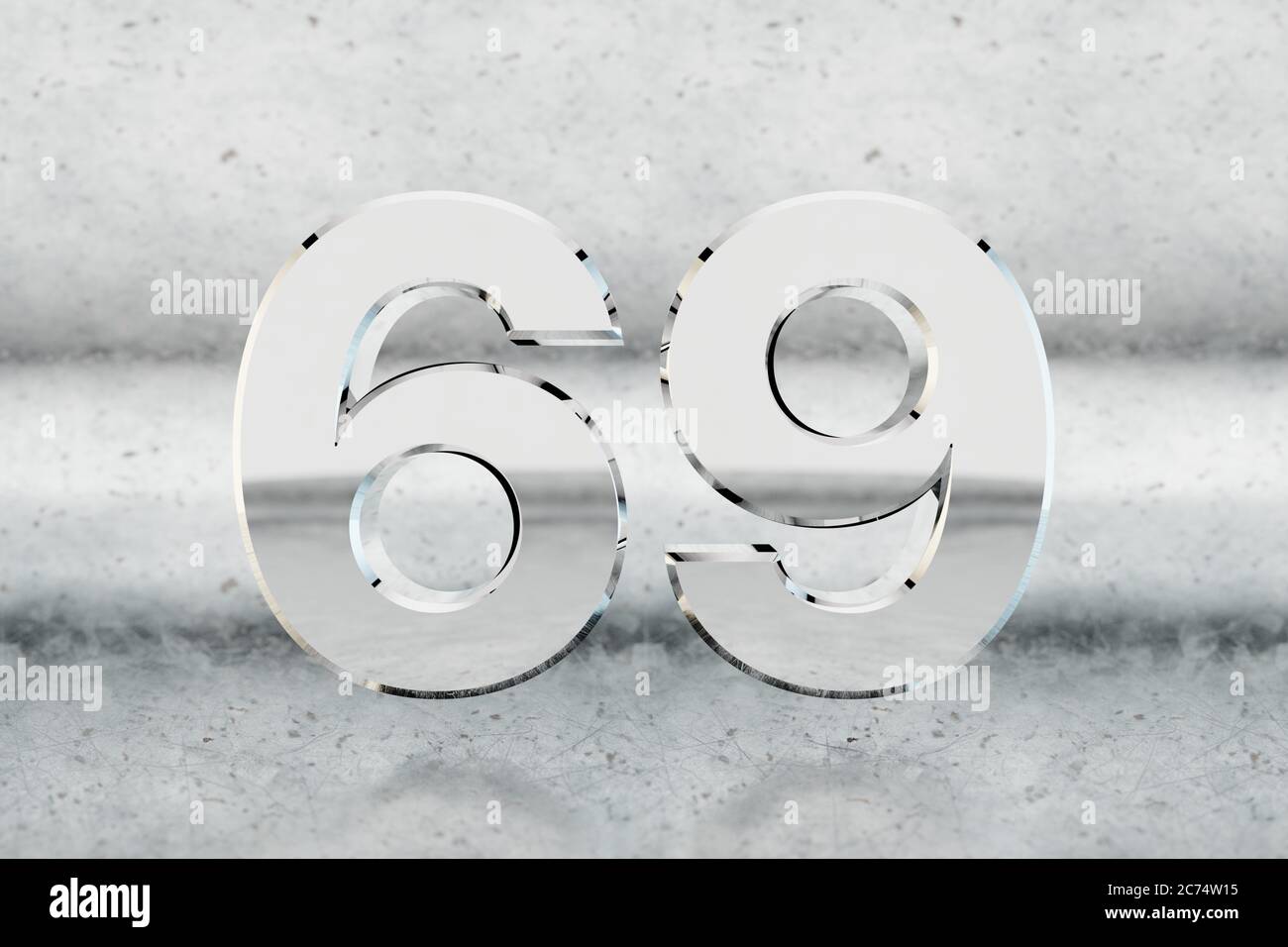 Chrome 3d number 69. Glossy chrome number on scratched metal background ...