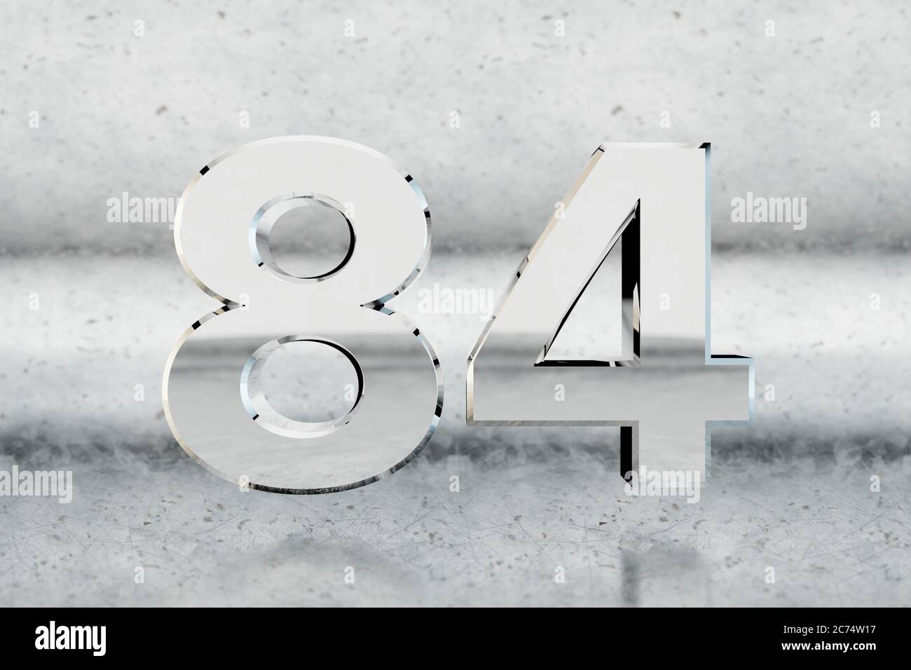 Chrome 3d number 84. Glossy chrome number on scratched metal background ...