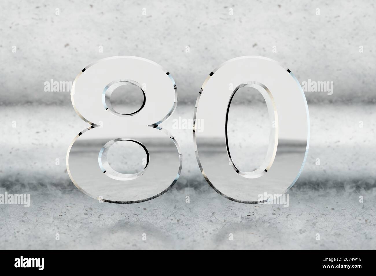 Chrome 3d number 80. Glossy chrome number on scratched metal background ...