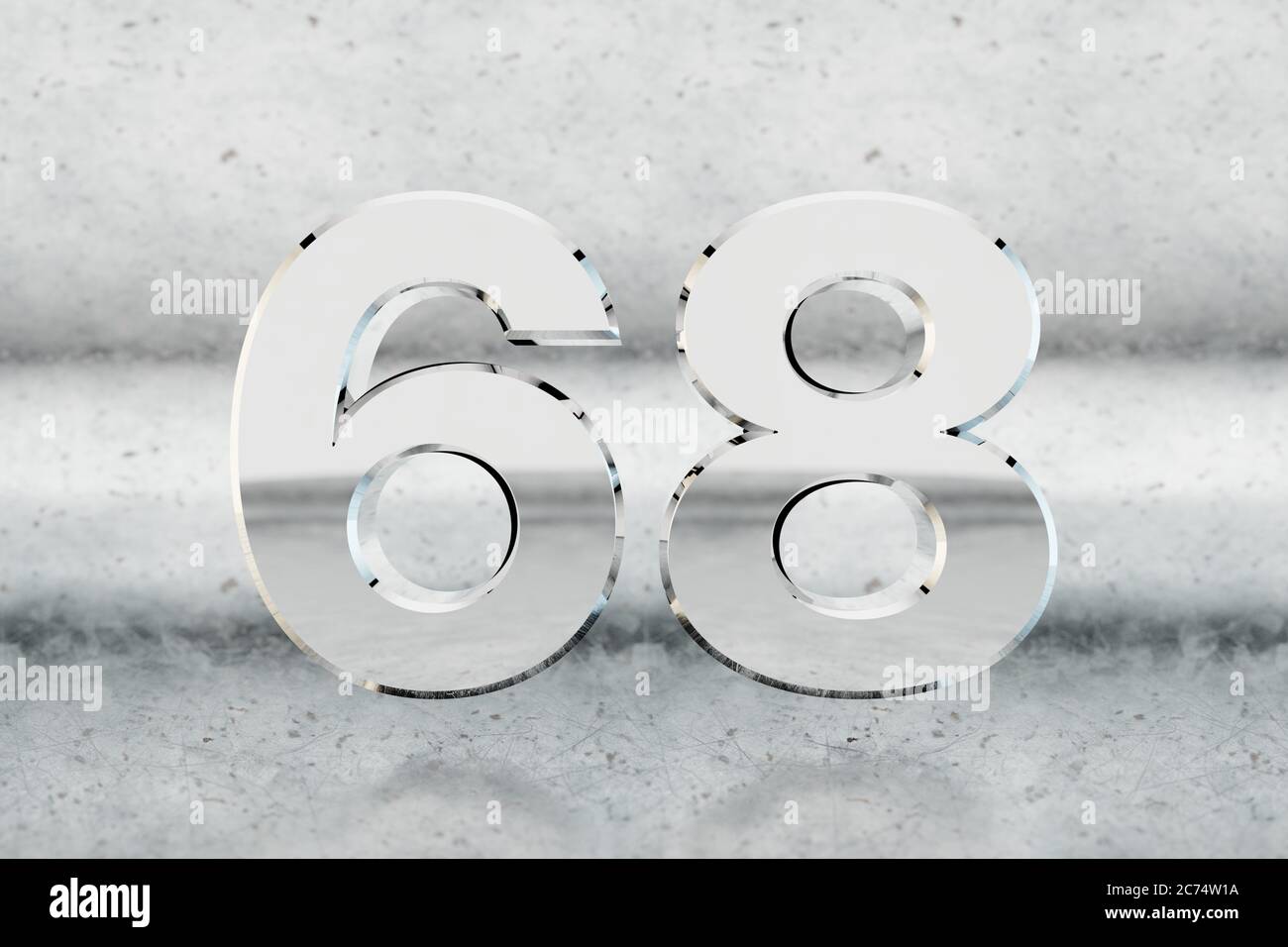 Chrome 3d number 68. Glossy chrome number on scratched metal background ...