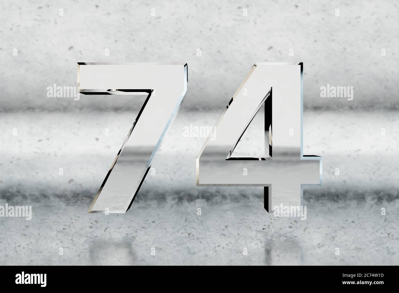 Chrome 3d number 74. Glossy chrome number on scratched metal background ...
