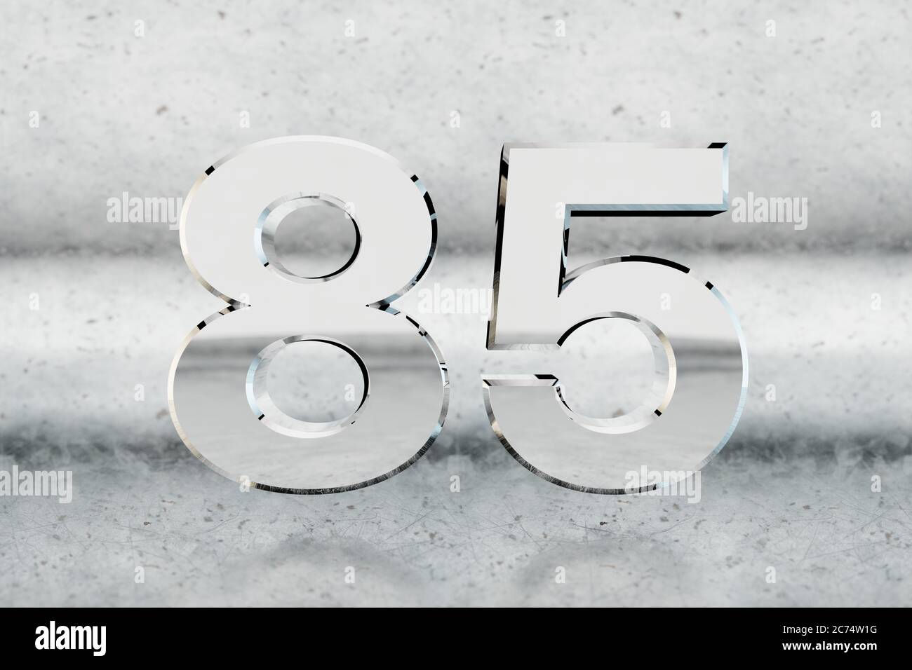 Chrome 3d number 85. Glossy chrome number on scratched metal background ...
