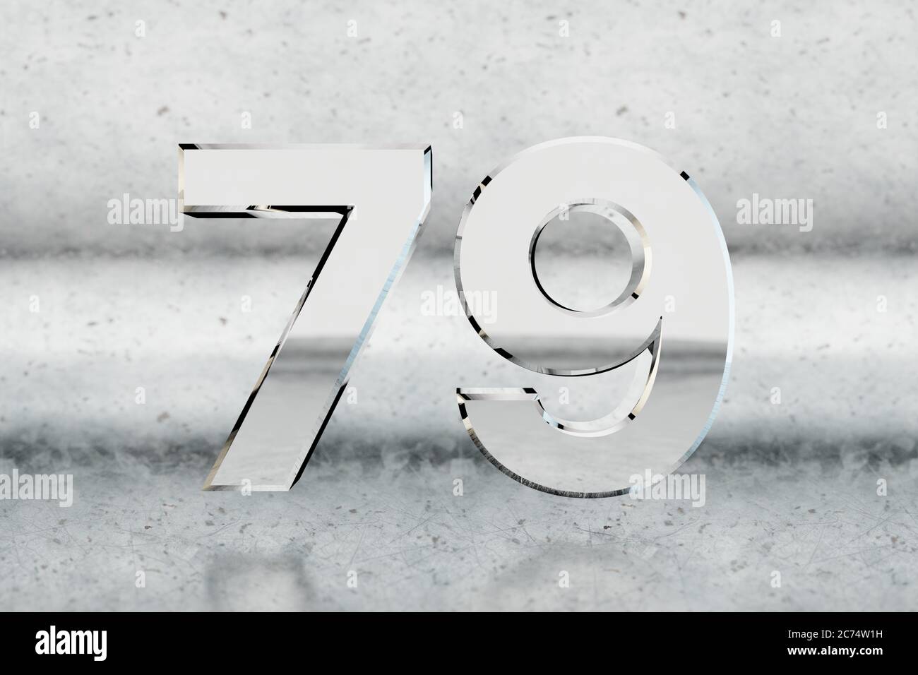 Chrome 3d number 79. Glossy chrome number on scratched metal background ...