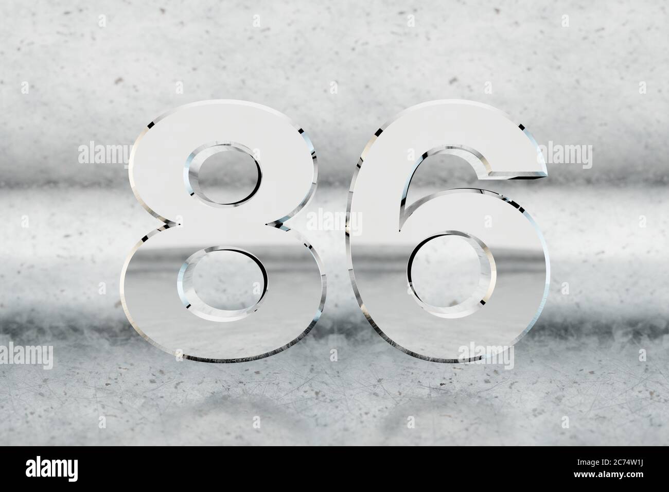 Chrome 3d number 86. Glossy chrome number on scratched metal background ...