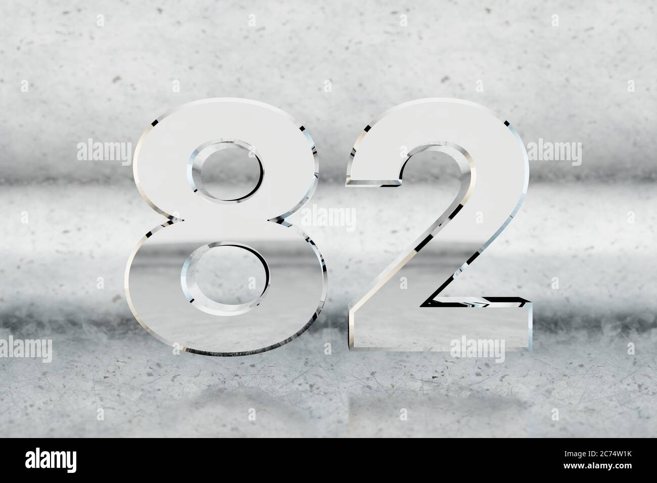 Chrome 3d number 82. Glossy chrome number on scratched metal background ...