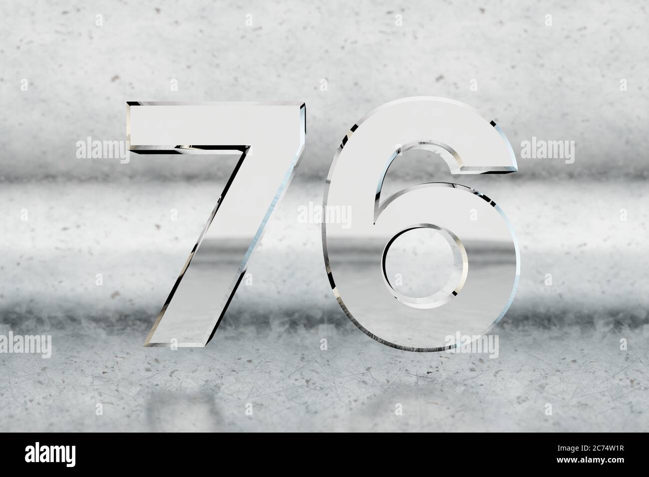 Chrome 3d number 76. Glossy chrome number on scratched metal background ...