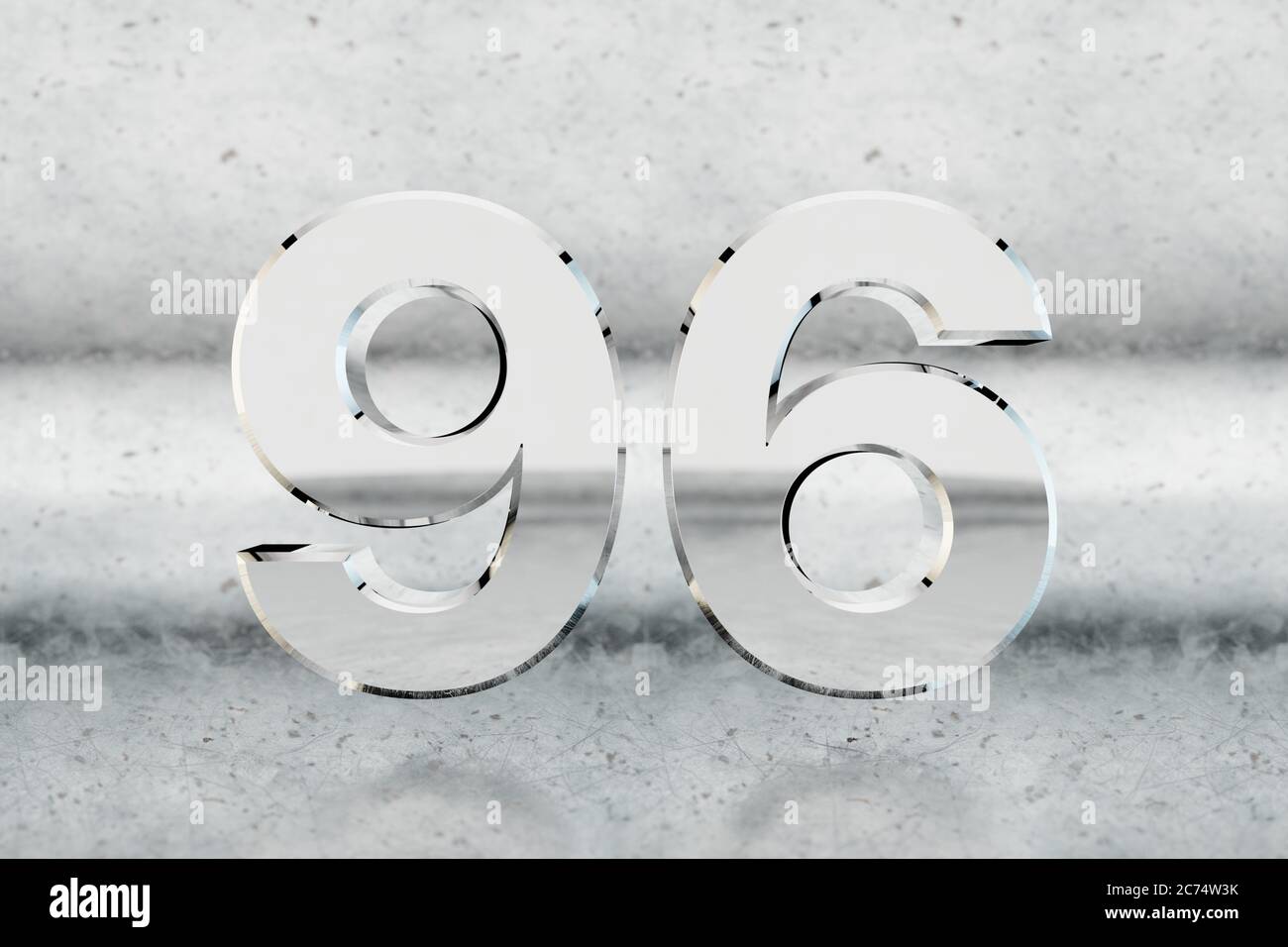 Chrome 3d number 96. Glossy chrome number on scratched metal background ...