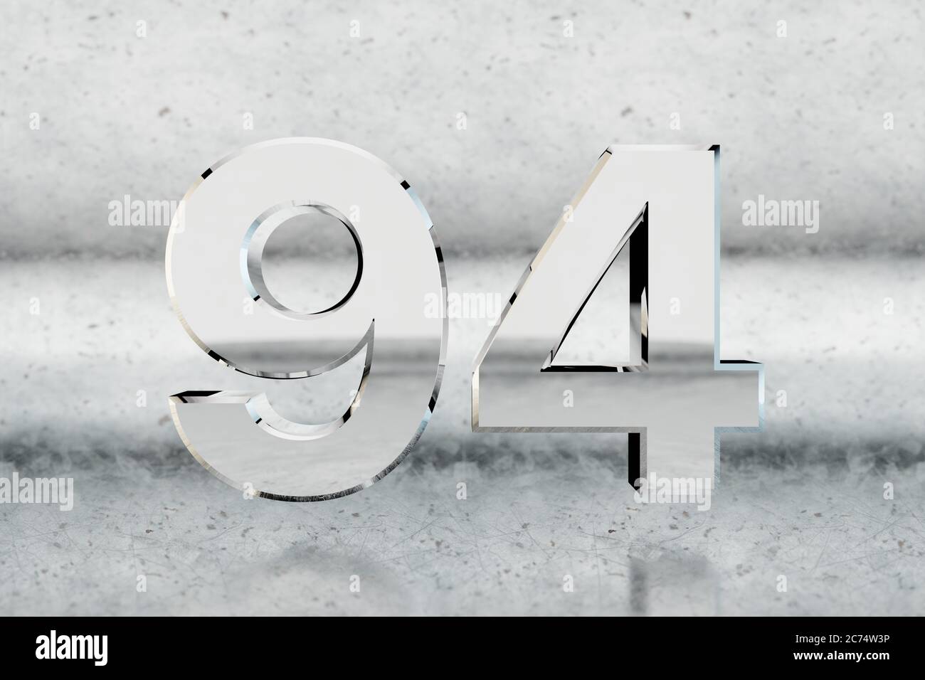 Chrome 3d number 94. Glossy chrome number on scratched metal background ...
