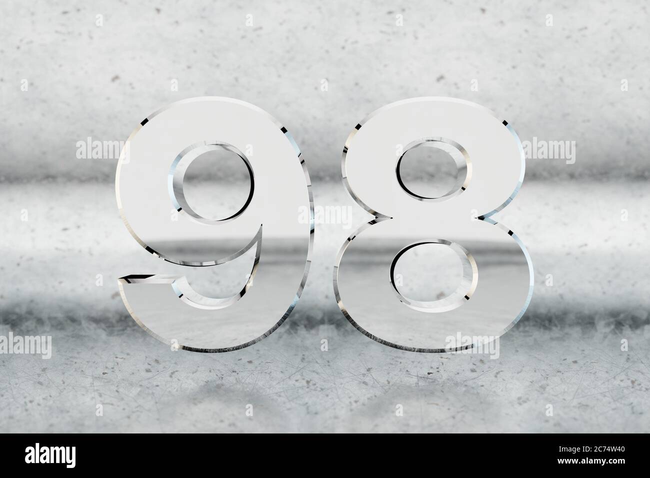 Chrome 3d number 98. Glossy chrome number on scratched metal background ...
