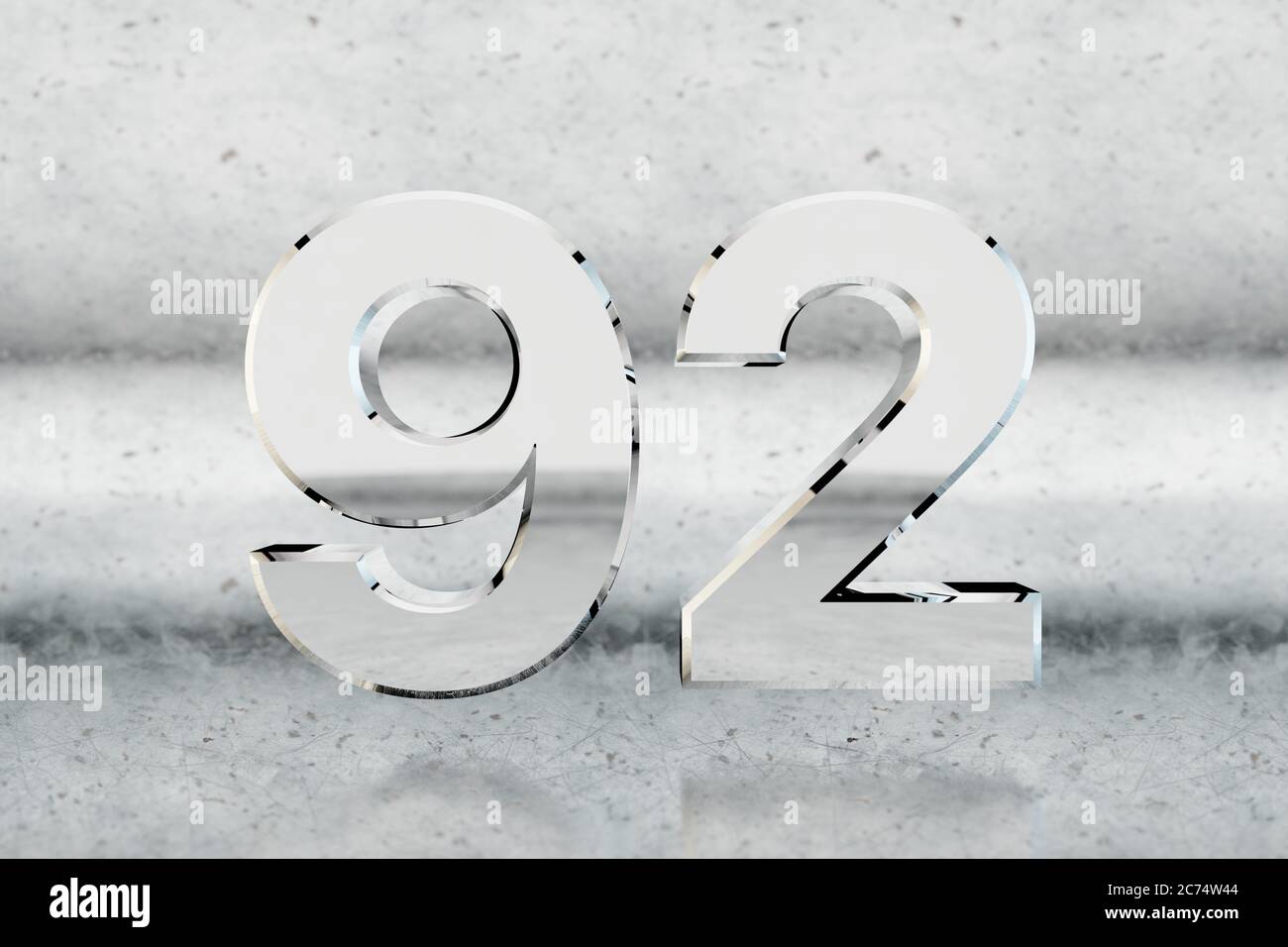 Chrome 3d number 92. Glossy chrome number on scratched metal background ...