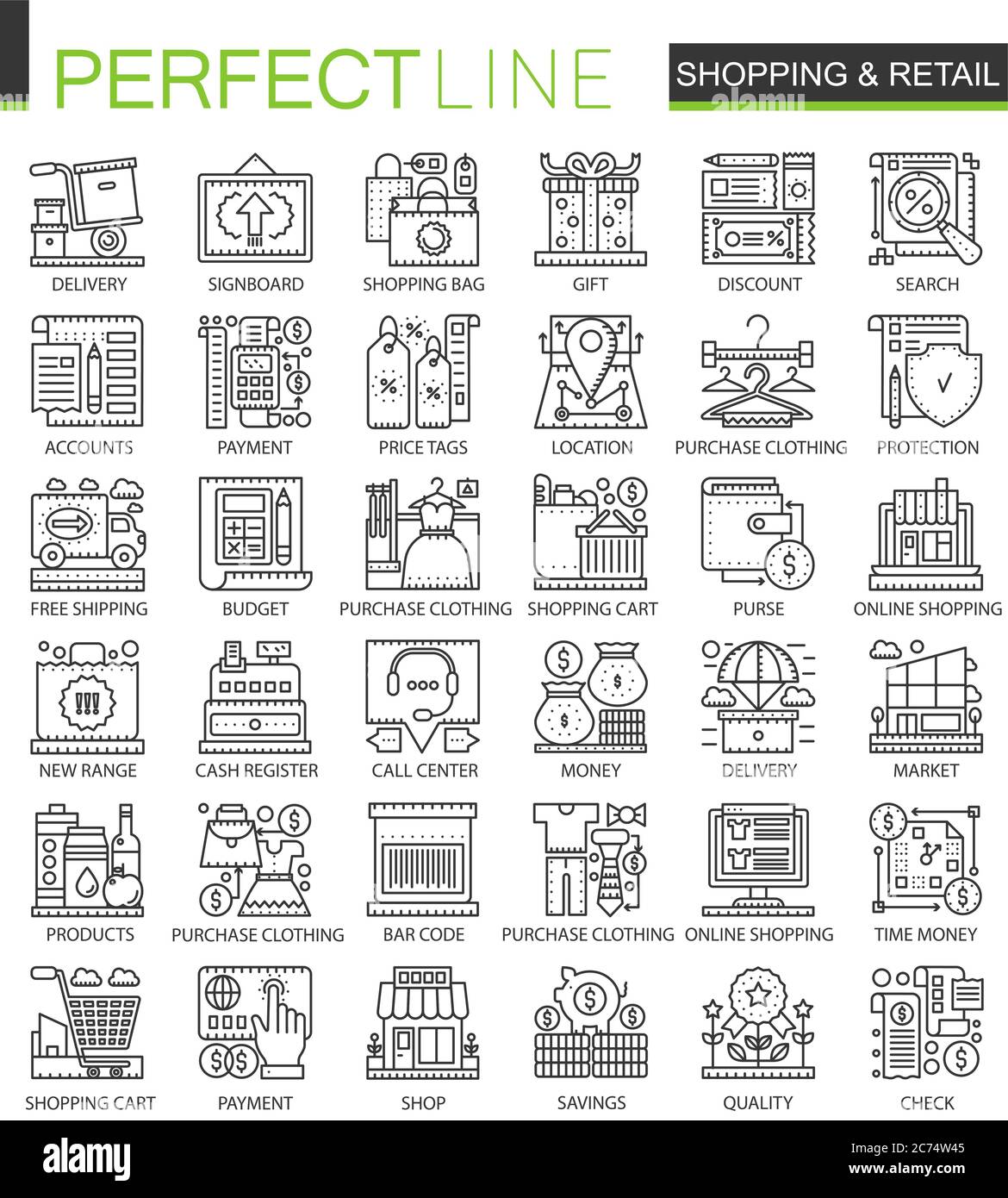 Shopping outline mini concept symbols. E-commerce retail modern stroke ...