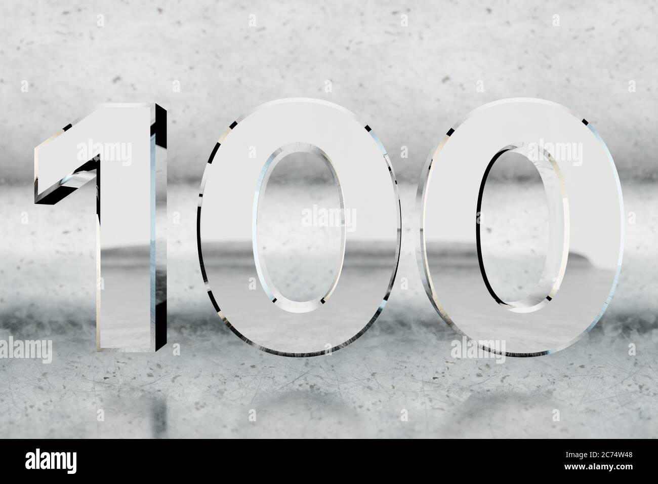 Chrome 3d number 100. Glossy chrome number on scratched metal ...