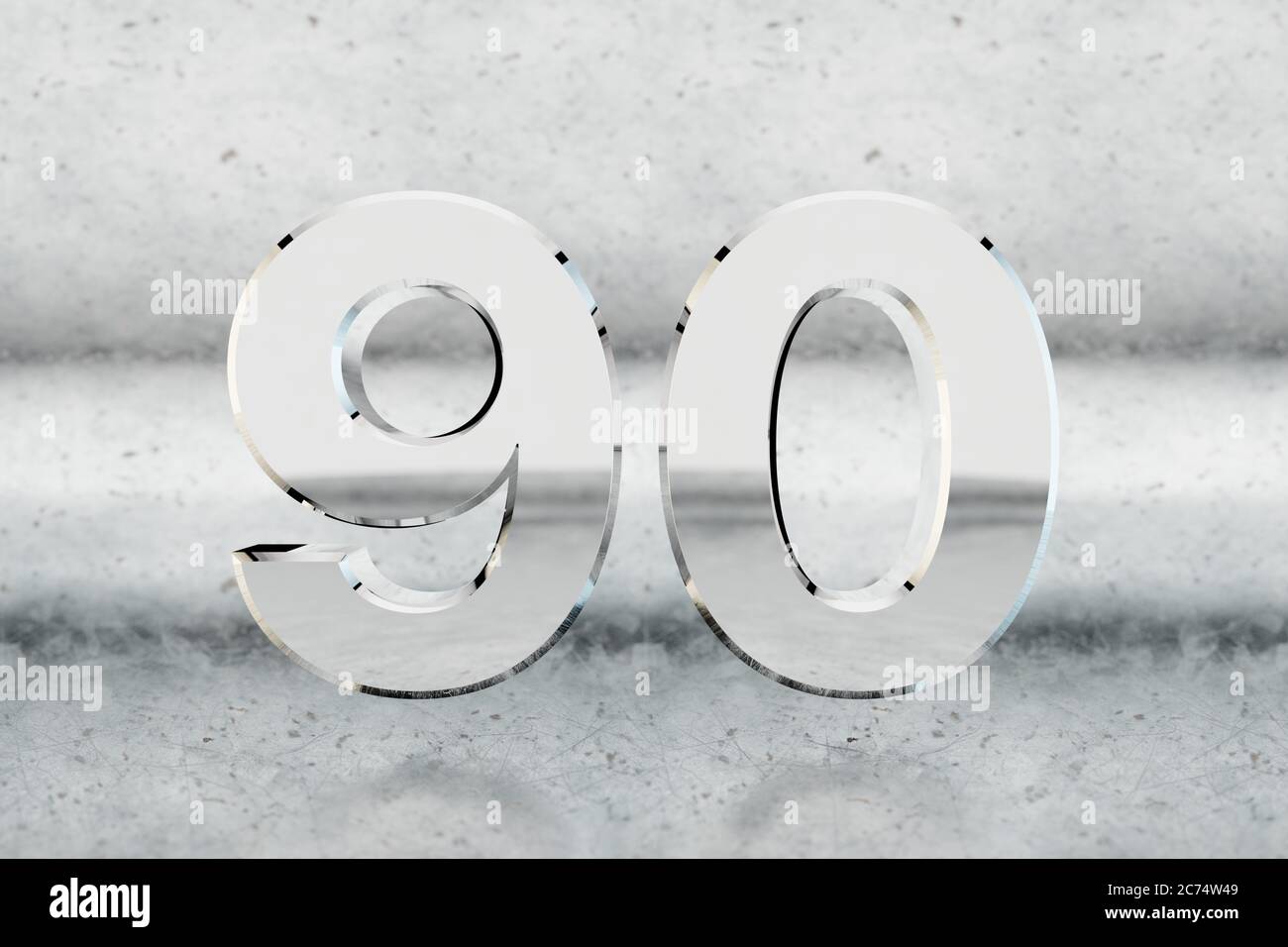 Chrome 3d number 90. Glossy chrome number on scratched metal background ...