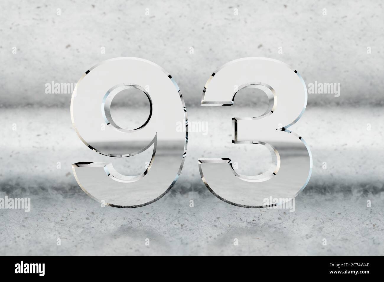 Chrome 3d number 93. Glossy chrome number on scratched metal background ...