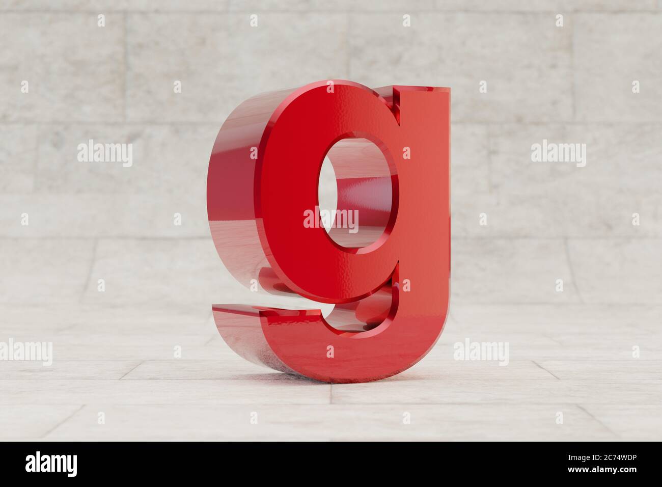 Red 3d letter G lowercase. Glossy red metallic letter on stone tile ...
