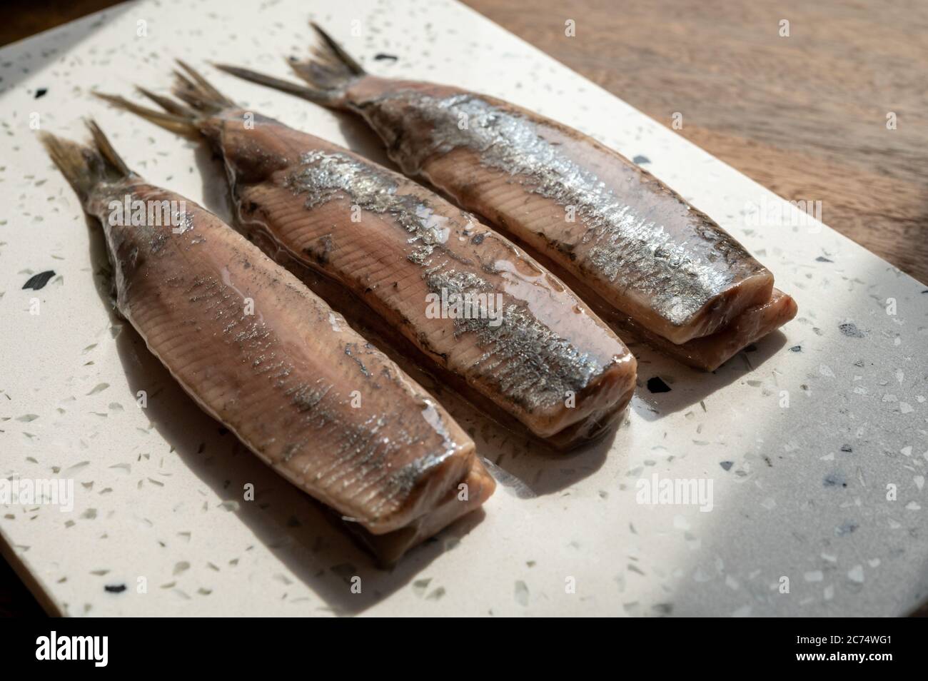 New season of Dutch herring fresh salted fish ready to eat, traditional ...