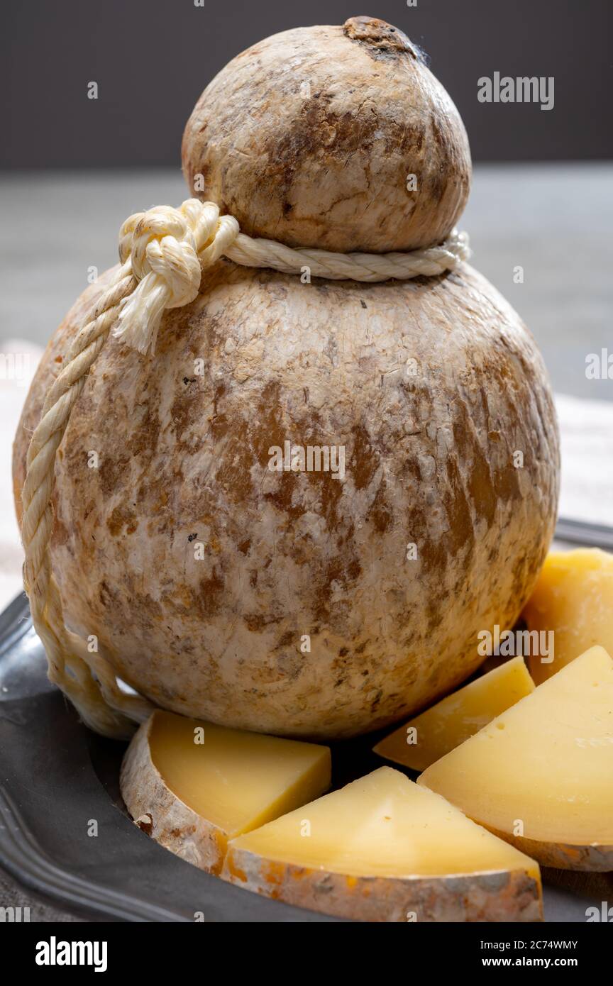 Italian semi hard matured caciocavallo cheese, handmade and aged in ...
