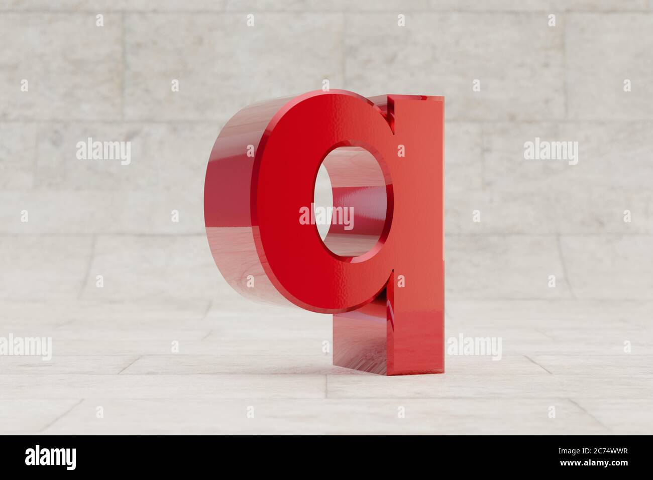 Red 3d letter Q lowercase. Glossy red metallic letter on stone tile ...