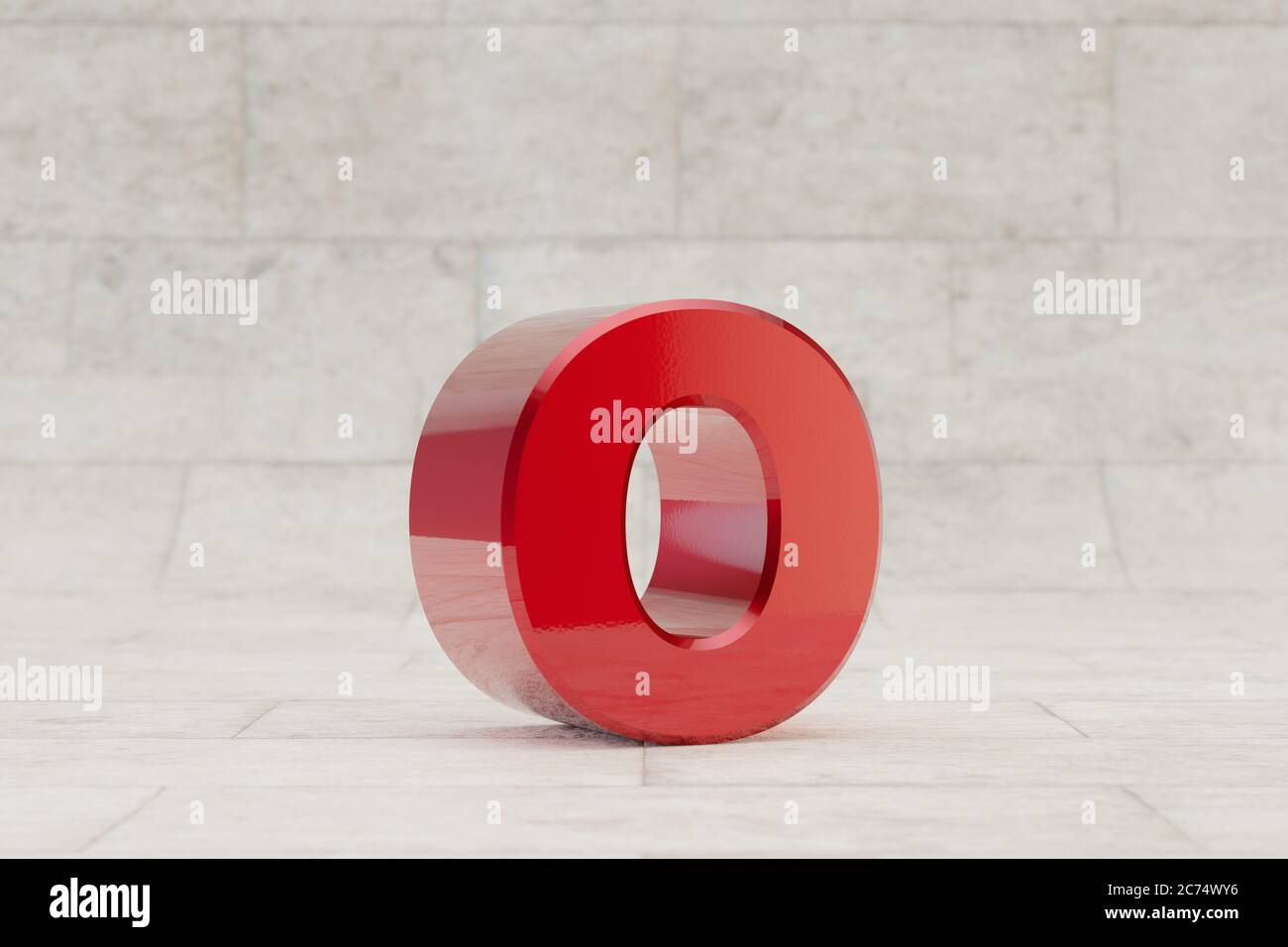 Red 3d letter O lowercase. Glossy red metallic letter on stone tile ...