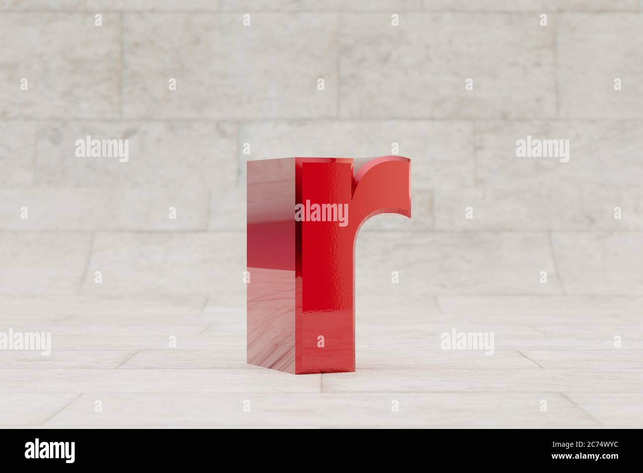 Red 3d letter R lowercase. Glossy red metallic letter on stone tile ...