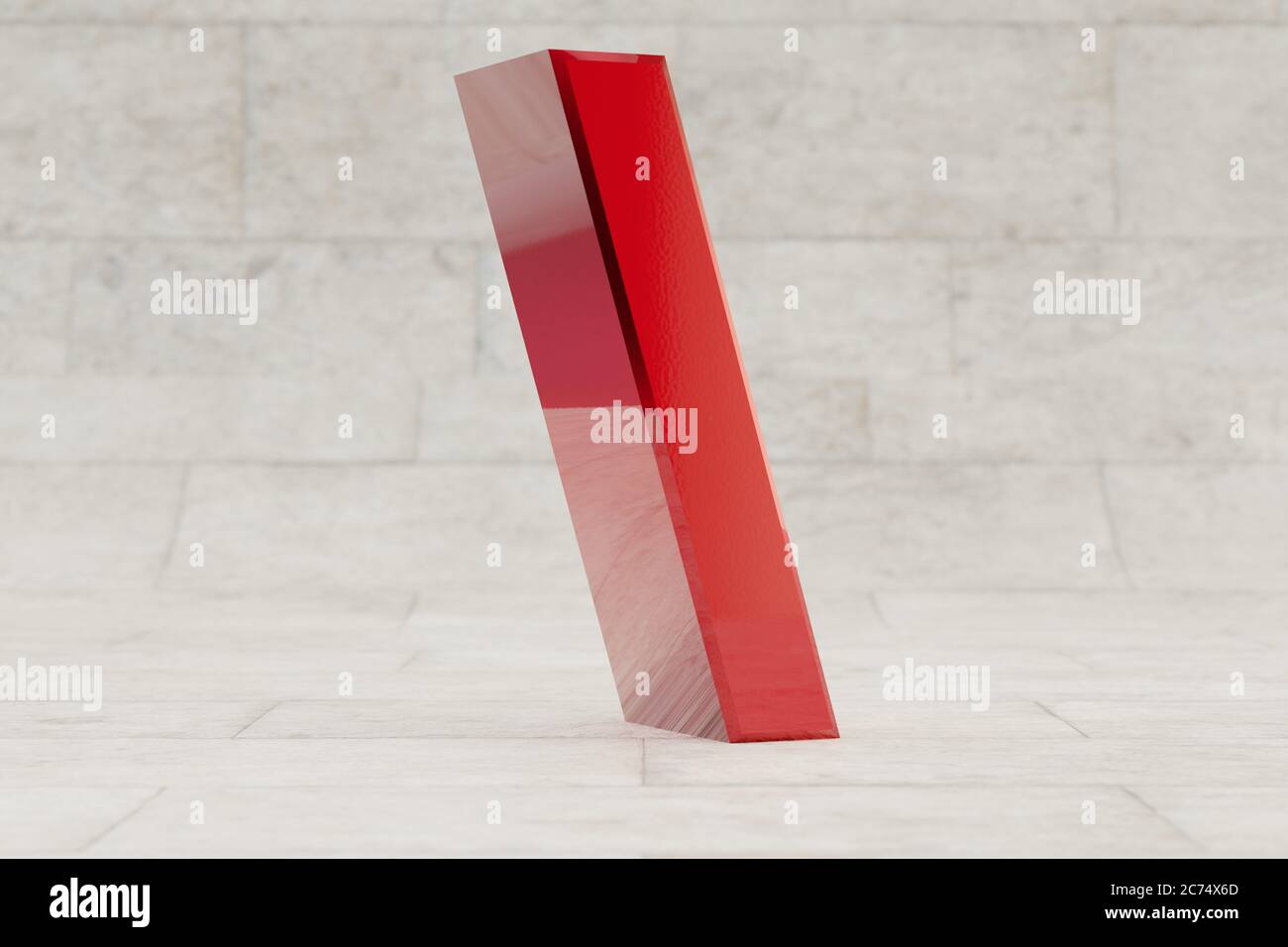 Red 3d back slash symbol. Glossy red metallic sign on stone tile ...