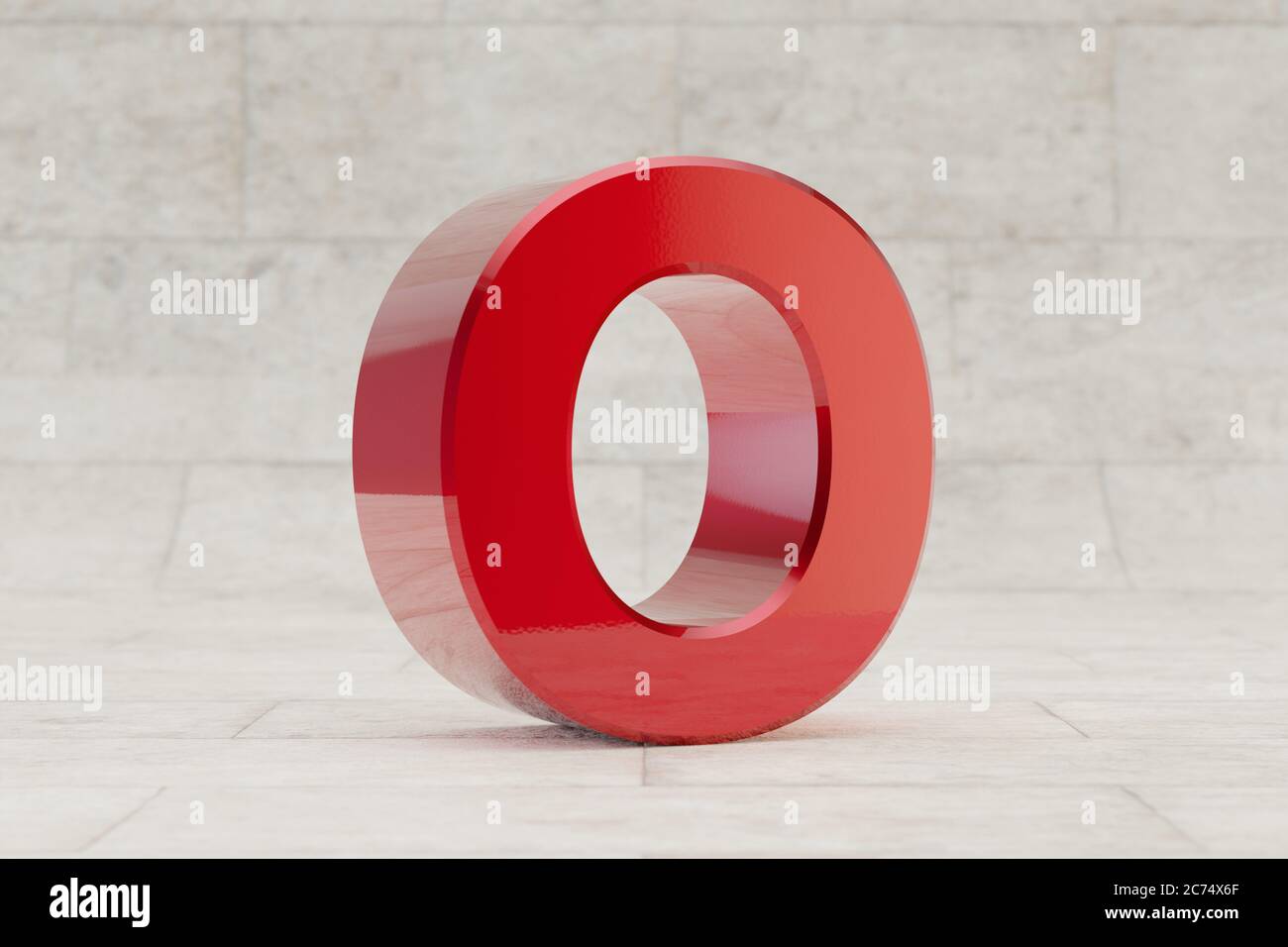 Red 3d letter O uppercase. Glossy red metallic letter on stone tile ...