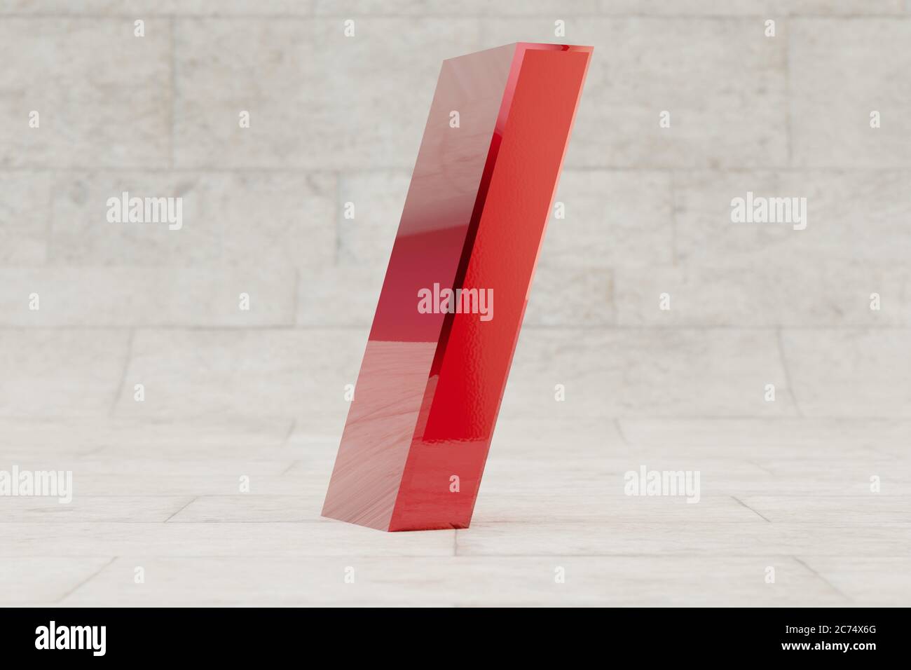 Red 3d forward slash symbol. Glossy red metallic sign on stone tile ...