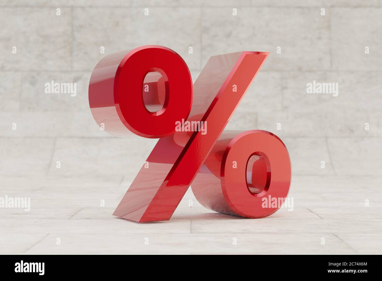Red 3d percent symbol. Glossy red metallic sign on stone tile ...