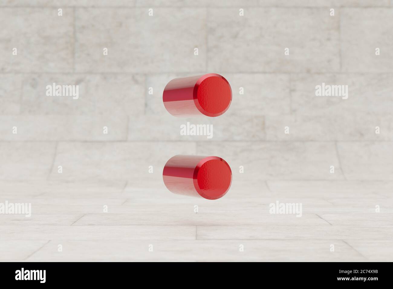 Red 3d colon symbol. Glossy red metallic sign on stone tile background ...