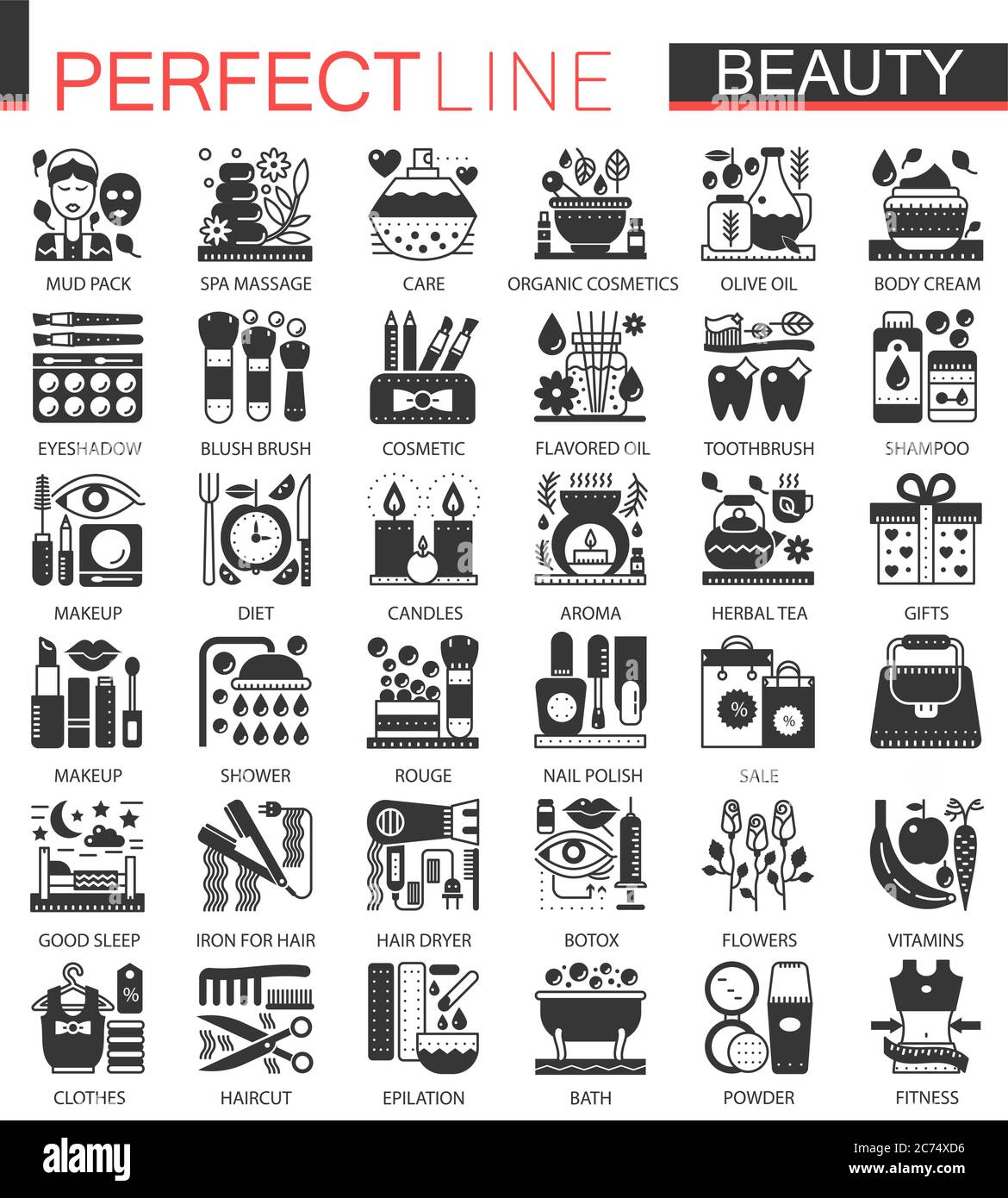 Beauty Cosmetics classic black mini concept symbols. Vector Cosmetic ...